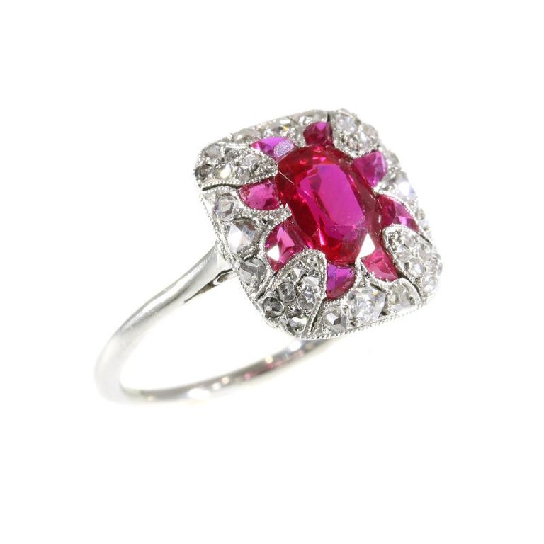 Original Vintage Art Deco Diamond and Ruby Engagement Ring at 1stDibs