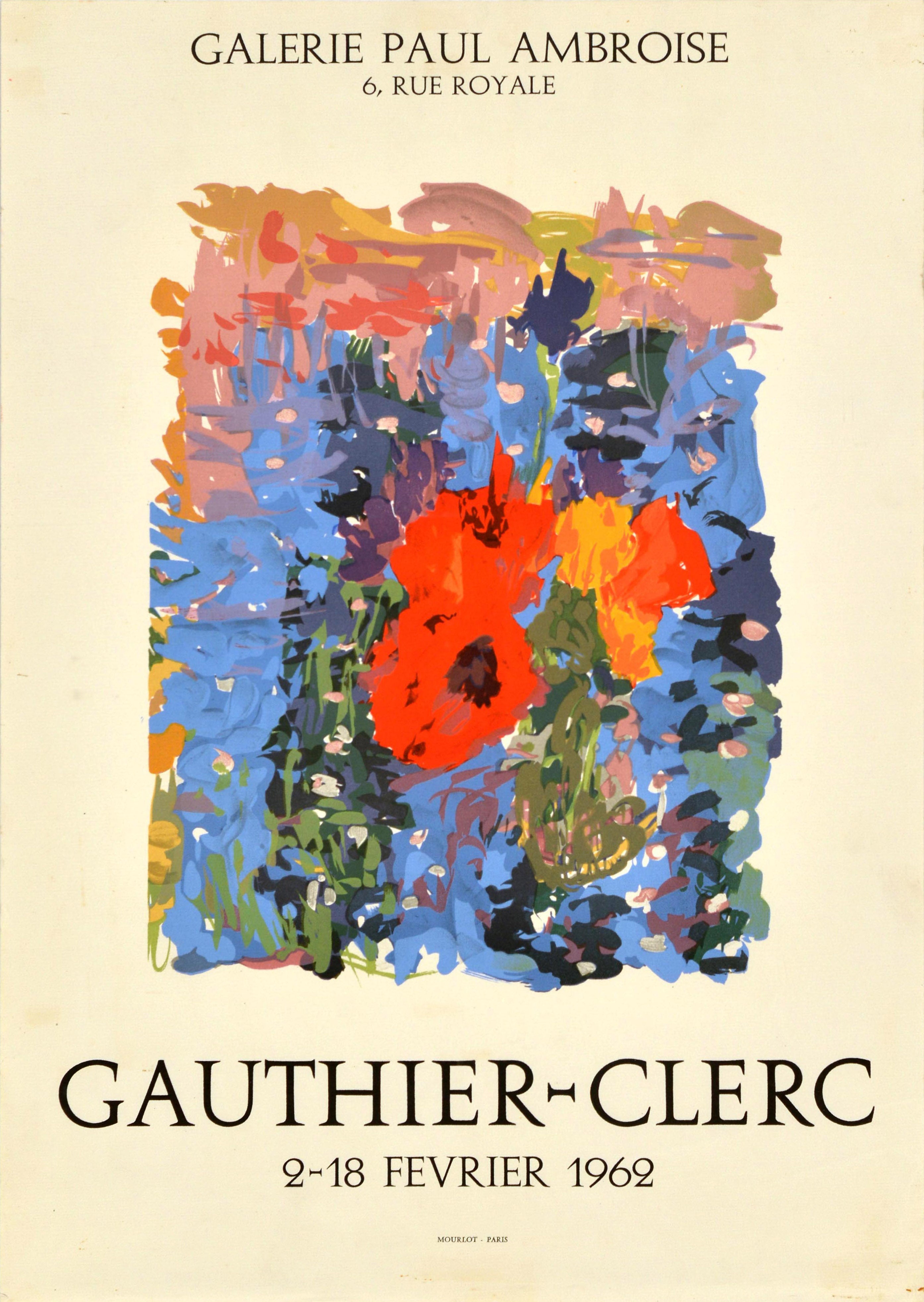 Original Vintage Art Exhibition Poster Gauthier Clerc 1962 Poppy Floral ...