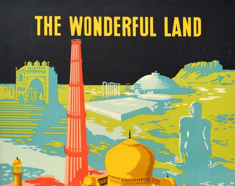 Original Vintage Asia Travel Poster The Wonderful Land India Monuments ...