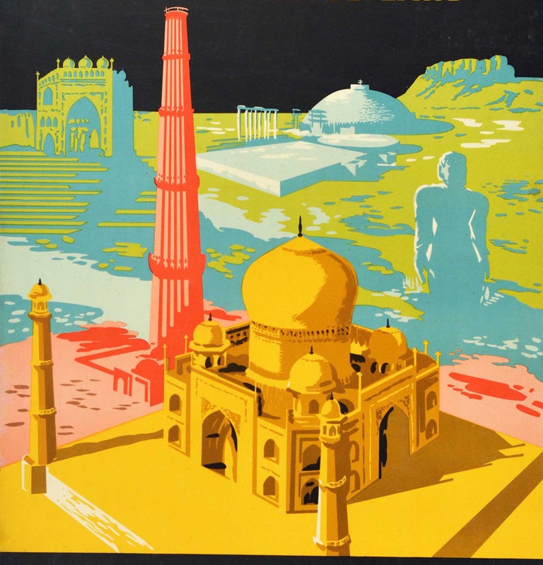 Original Vintage Asia Travel Poster The Wonderful Land India Monuments ...