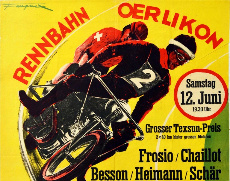 Original Vintage Auto Racing Poster Oerlikon Racecourse Motorcycle ...