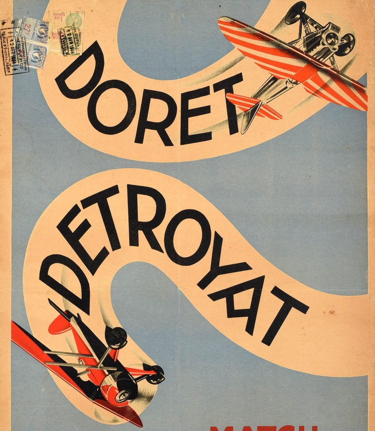 Original Vintage Aviation Poster Doret Detroyat Aerobatic Pilots Flying ...
