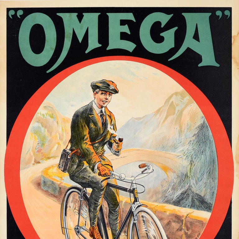 Original Vintage Bike Advertising Poster Omega Cycles Dorfinant Bicycle ...