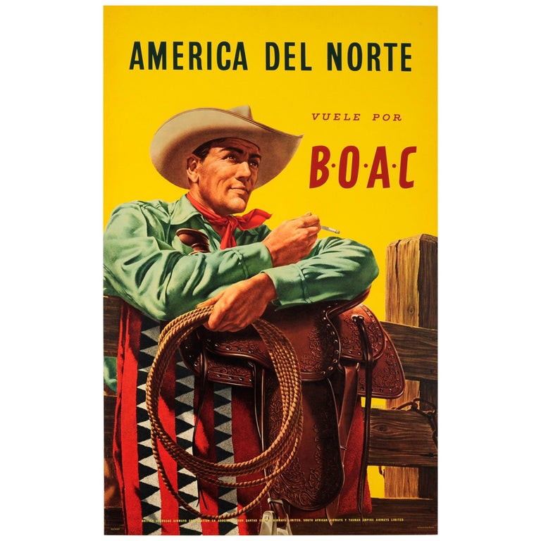 Original Vintage BOAC Travel Poster for North America Del Norte Vuele ...