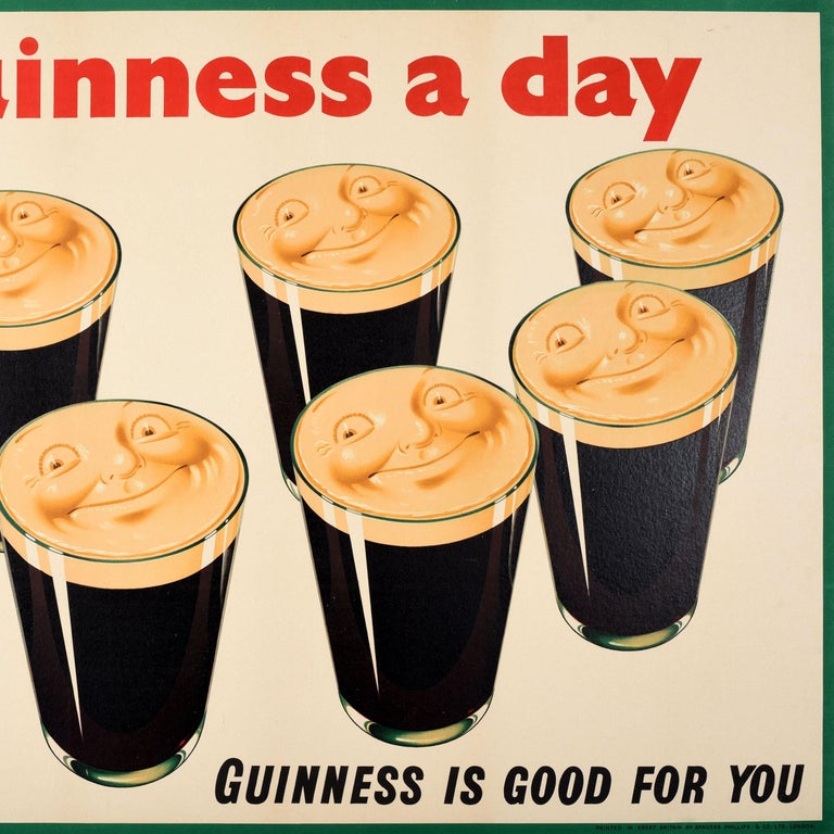 Original Vintage Drink Advertising Poster Guinness A Day Is Good For ...