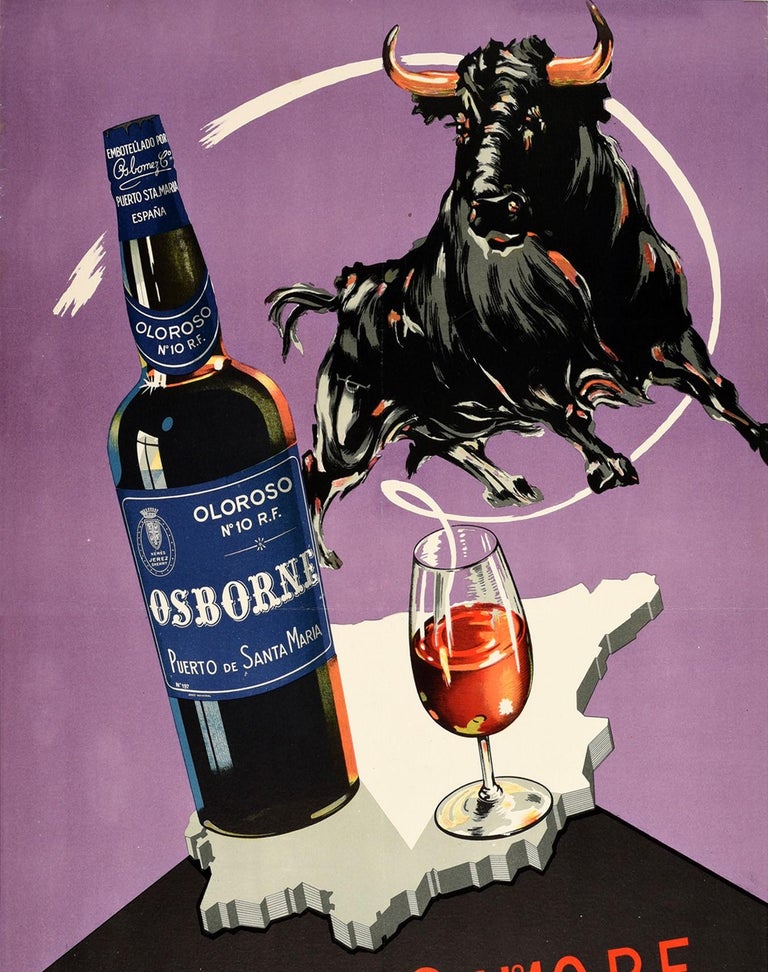 Original Vintage Drink Poster Osborne Jerez Xeres Sherry Spain Map Wine ...