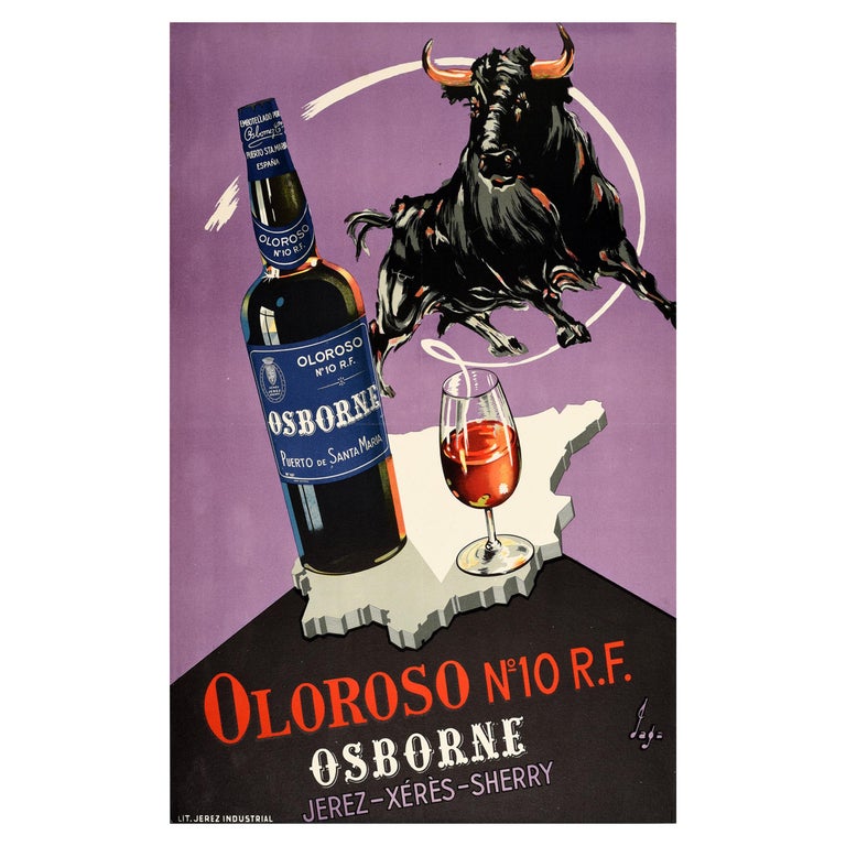 Original Vintage Drink Poster Osborne Jerez Xeres Sherry Spain Map Wine ...