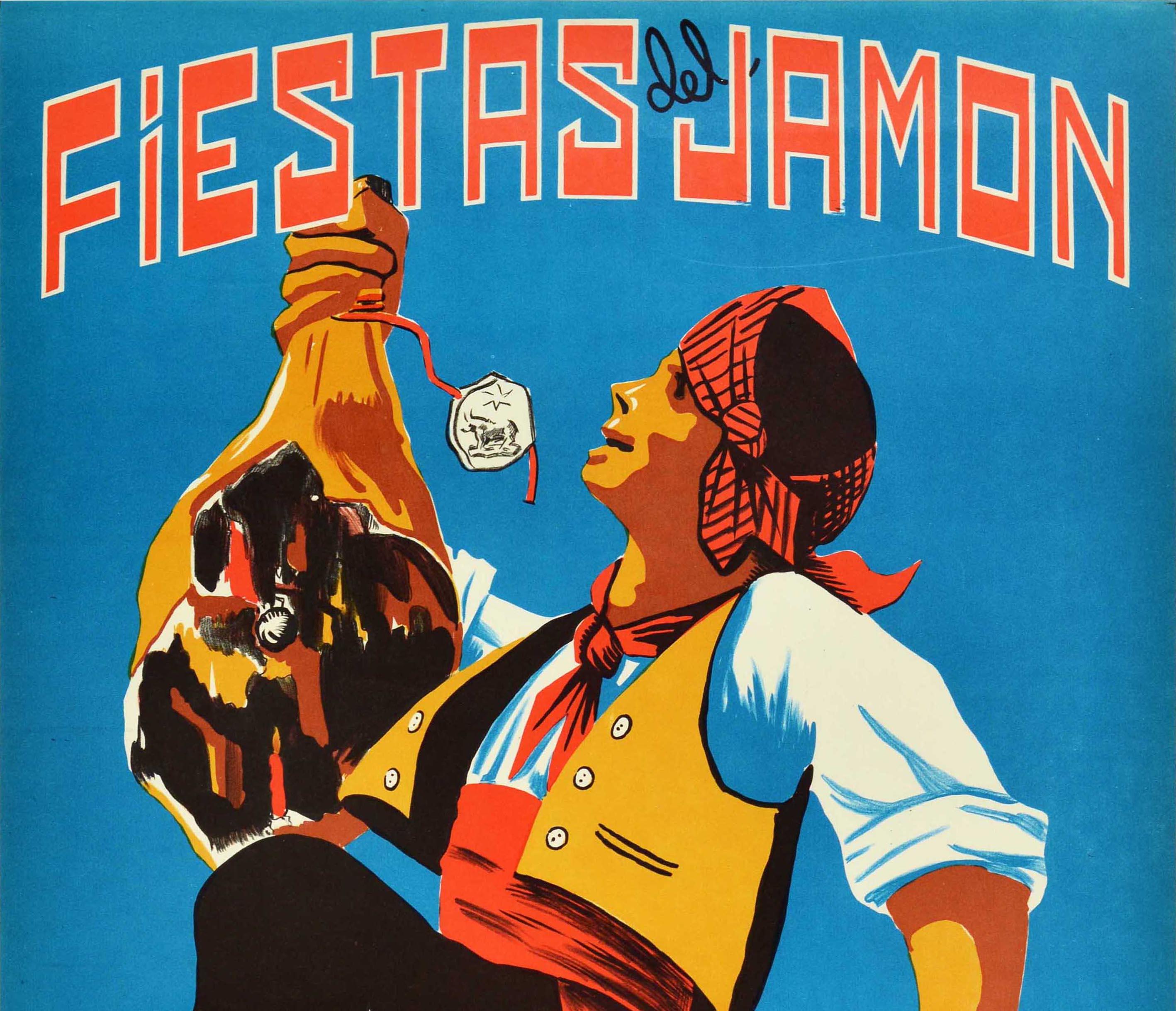 Original Vintage Food Travel Poster Jamon Teruel Festival Spain Fiesta ...