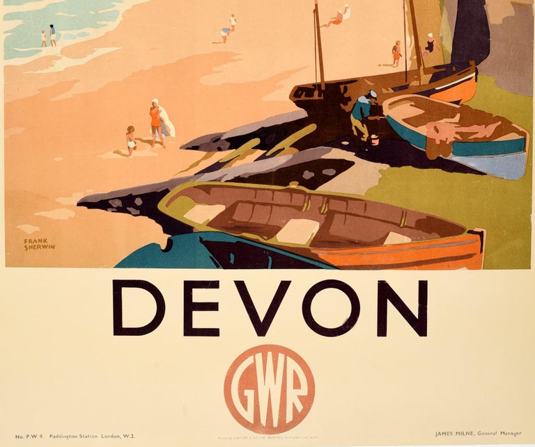 Original Vintage Great Western Railway Poster Devon Ft Seaside Beach ...