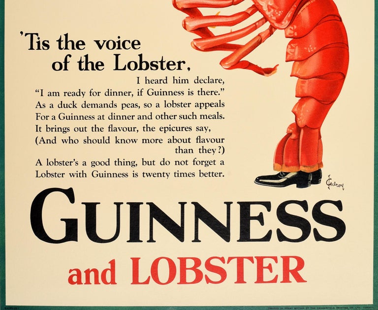 Original Vintage Guinness And Lobster Poster Alice In Wonderland Theme ...