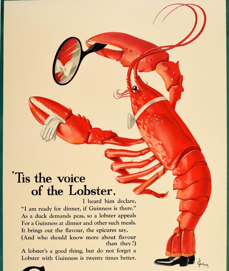 Original Vintage Guinness And Lobster Poster Alice In Wonderland Theme ...
