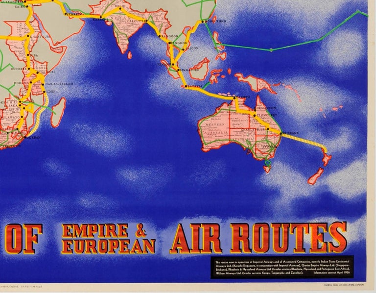 Original Vintage Imperial Airways Poster - Map Of Empire And European ...