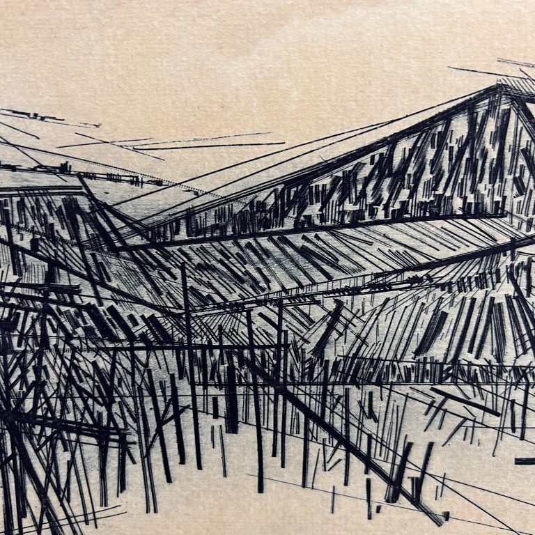 Vintage Modern Art Original Architectural Block Print Signed For Sale ...