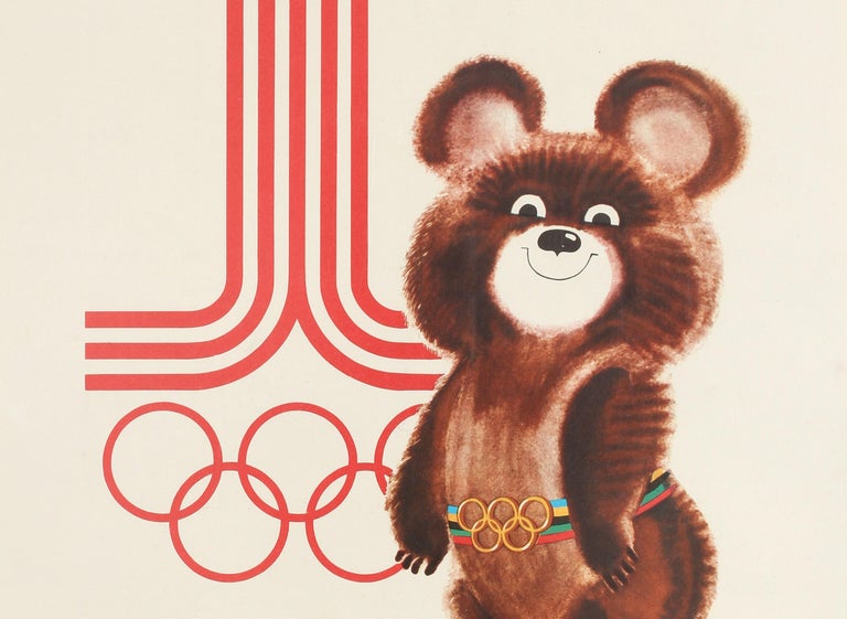 Original Vintage Moscow Summer Olympic Games Poster Misha Bear Mascot ...