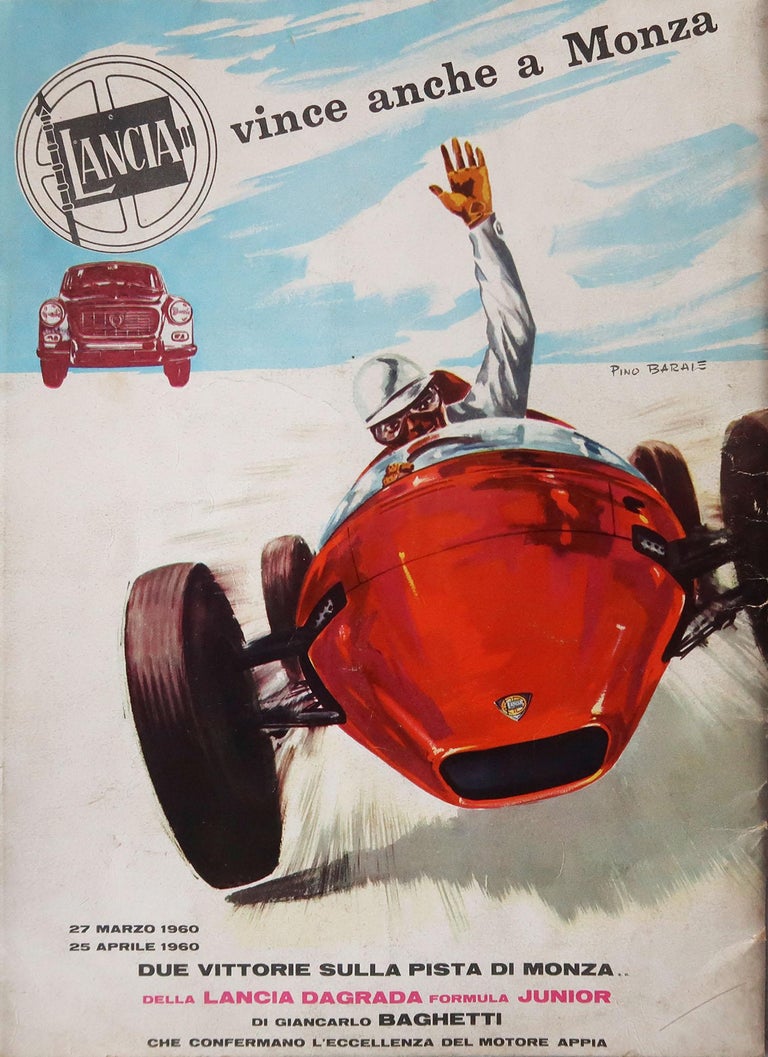 Original Vintage Motor Car Racing Poster, Pino Barale, 1960 at 1stDibs