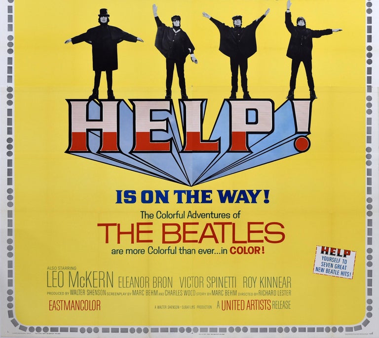Original Vintage Music Film Poster The Beatles Help Is On The Way Stop Worrying For Sale at 1stDibs