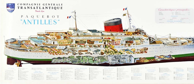 Original Vintage Ocean Liner Poster SS Antilles CGT French Line Ship ...