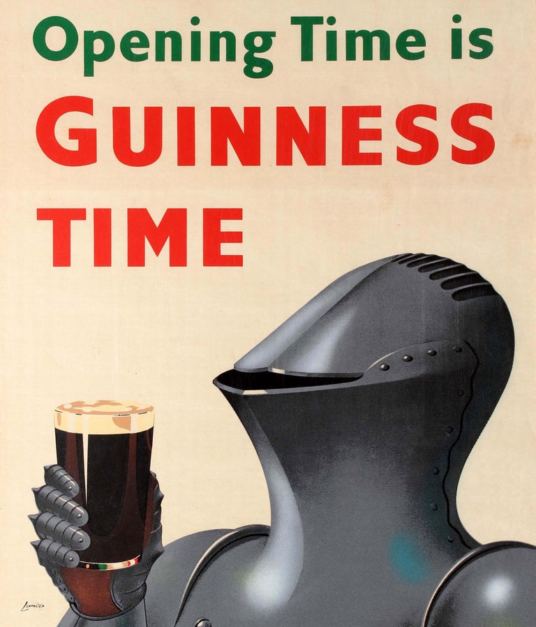 Original Vintage Opening Time Is Guinness Time Poster Knight Design ...
