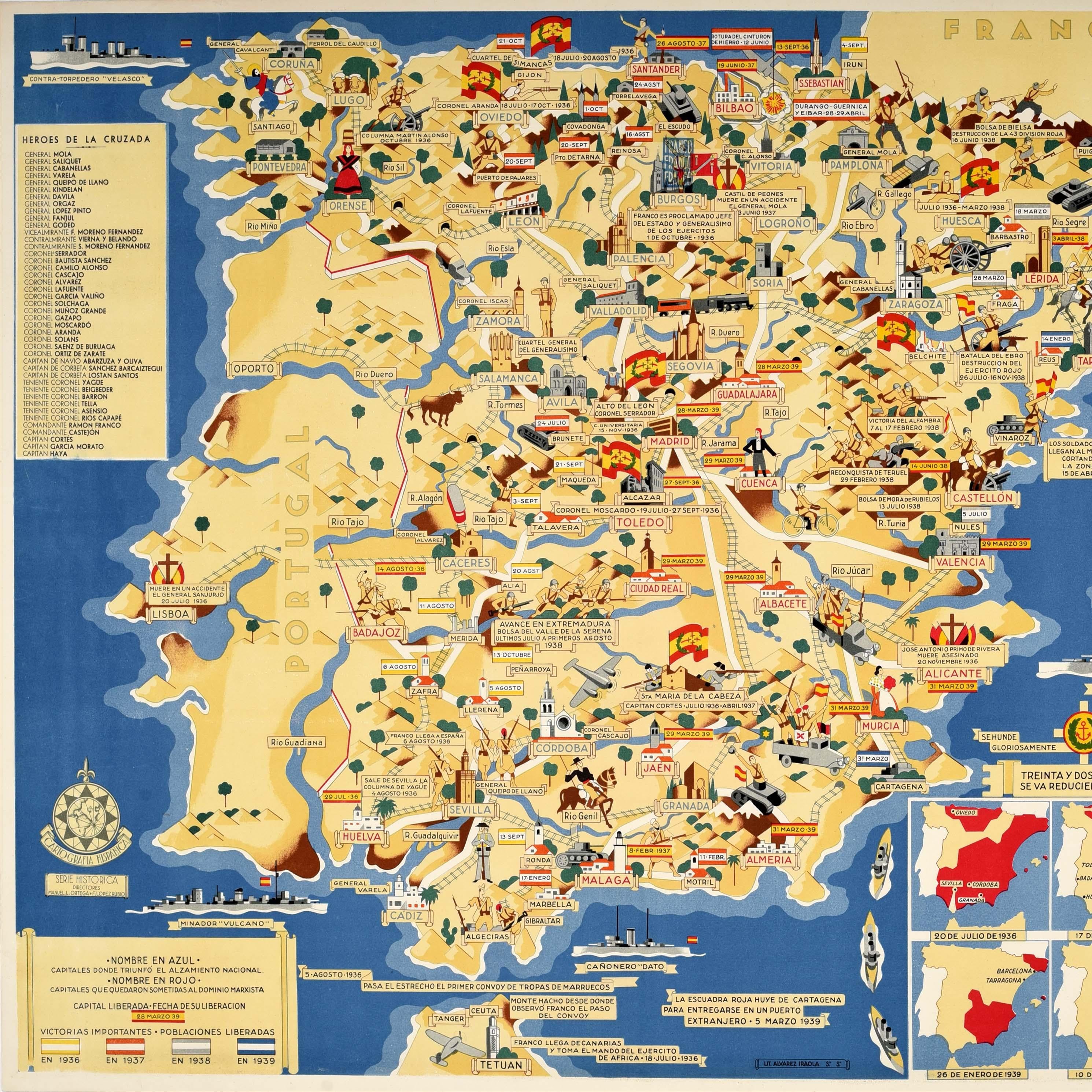Original Vintage Pictorial Map Poster Spanish Civil War Franco Victory ...