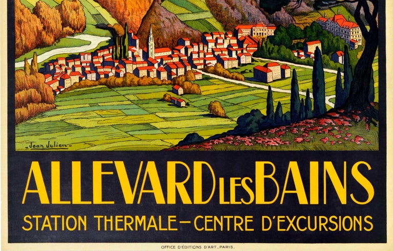 Original Vintage PLM Railway Travel Poster Allevard Les Bains Thermal Spa Alps For Sale at 1stDibs