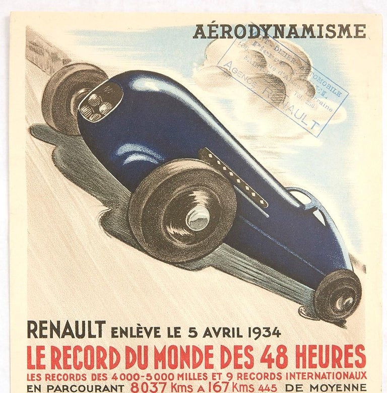 Original Vintage Poster Aerodynamisme Renault Motor Sport Car Racing ...