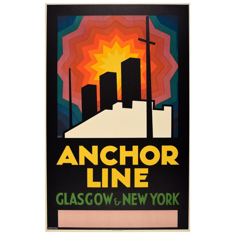 Original Vintage Poster Anchor Line Glasgow New York Modernism Cruise ...