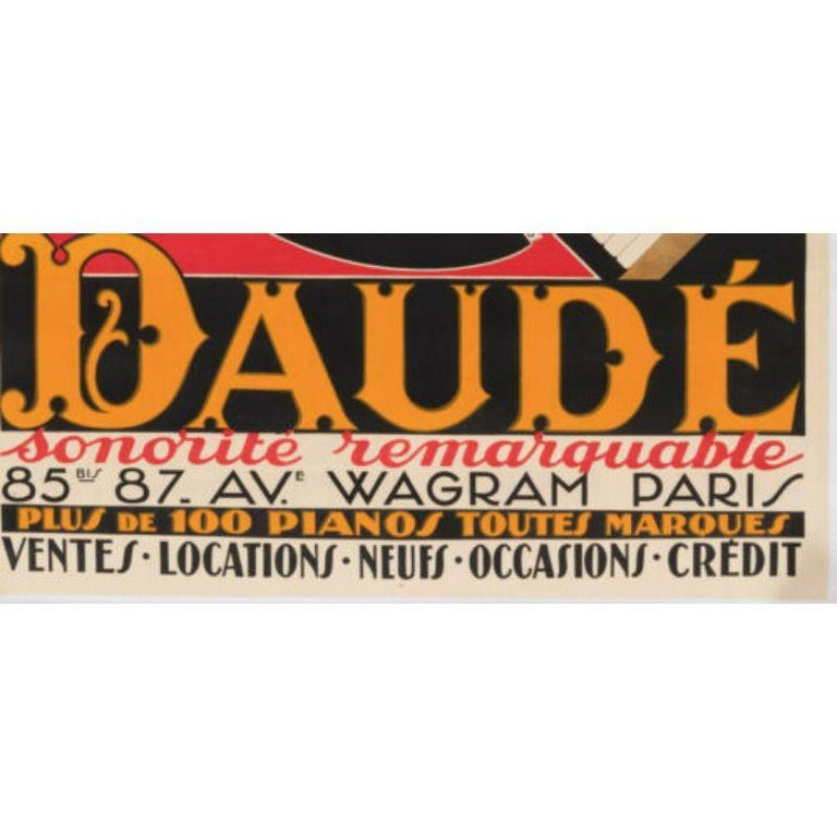 Andre Daude, Original Vintage Art Deco Music Poster, Piano Daude, Paris, 1926 For Sale at 1stDibs