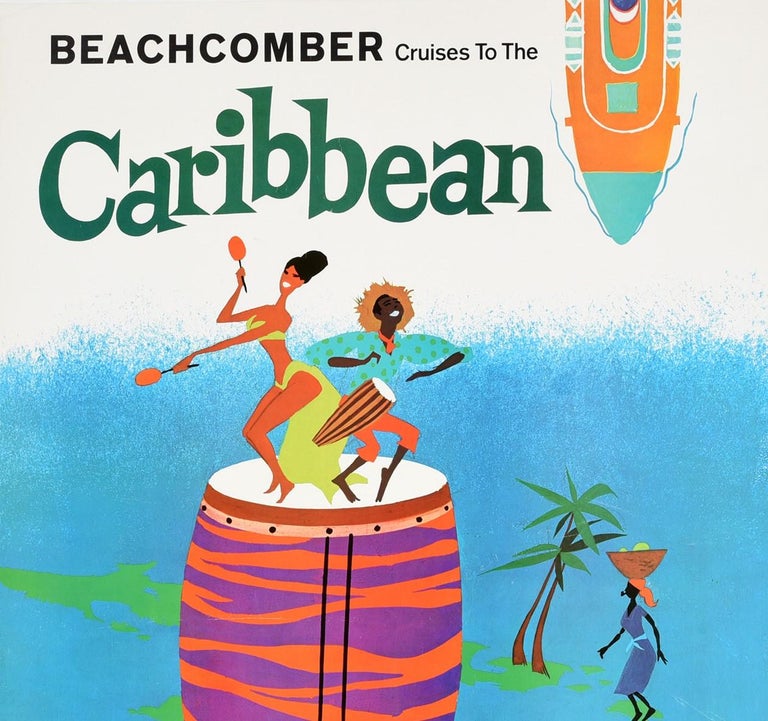 Original Vintage Poster Beachcomber Cruises Caribbean Travel Ship Music ...