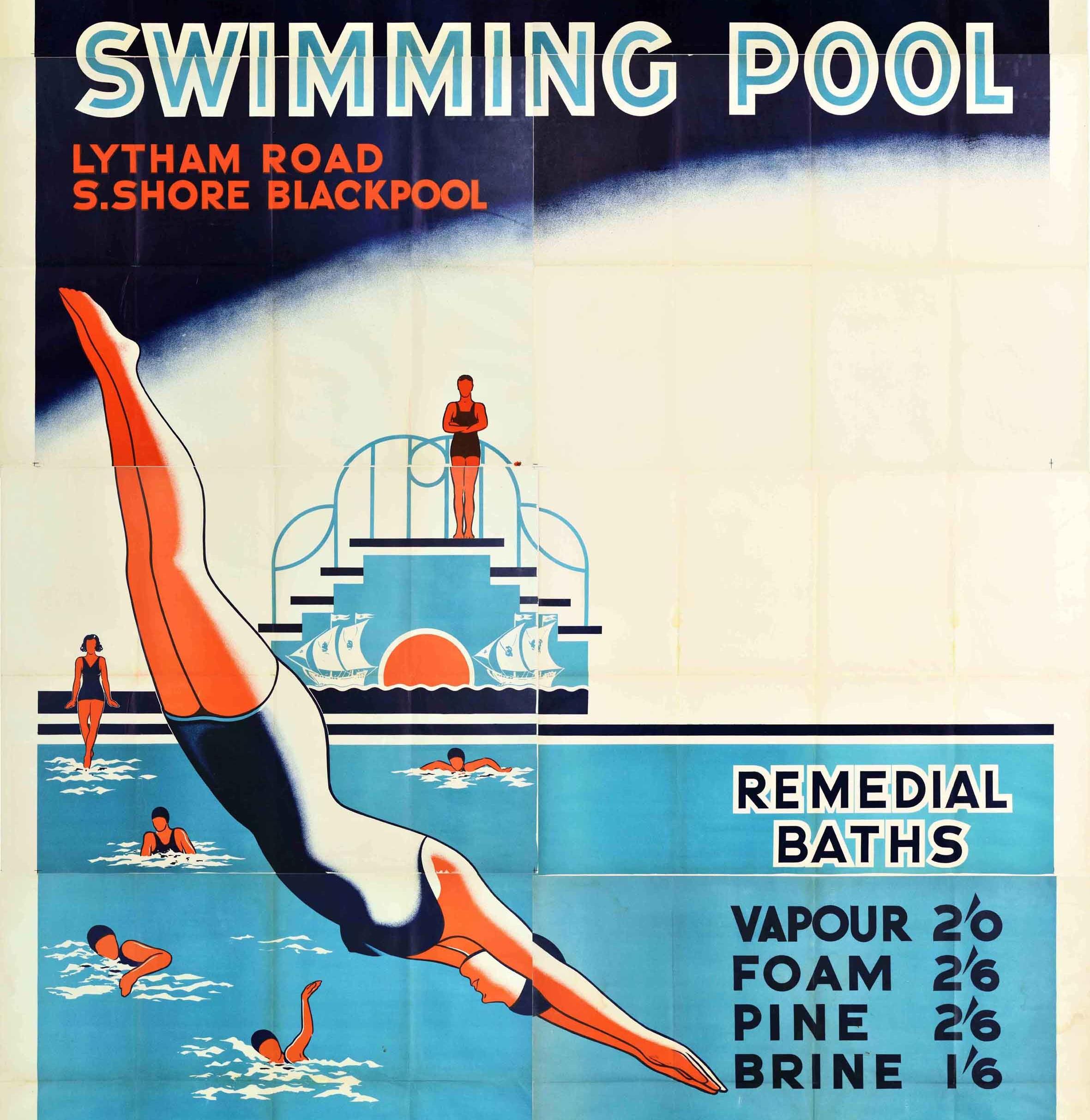 Original Vintage Poster Blackpool Lido Indoor Swimming Pool Seaside Original Vintage Poster Blackpool Lido Indoor Swimming Pool Seaside