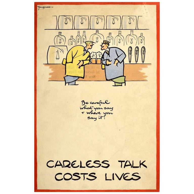 Original Vintage Poster Careless Talk Costs Lives WWII Pub Beer Design ...
