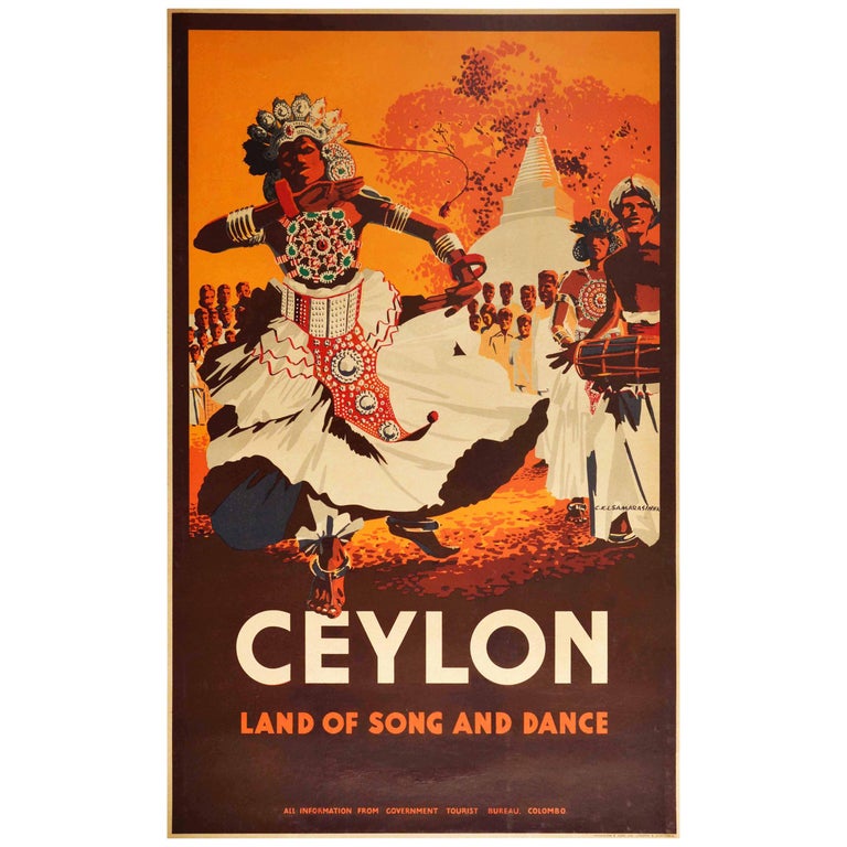 Original Vintage Poster Ceylon Land Of Song And Dance Sri Lanka Asia ...
