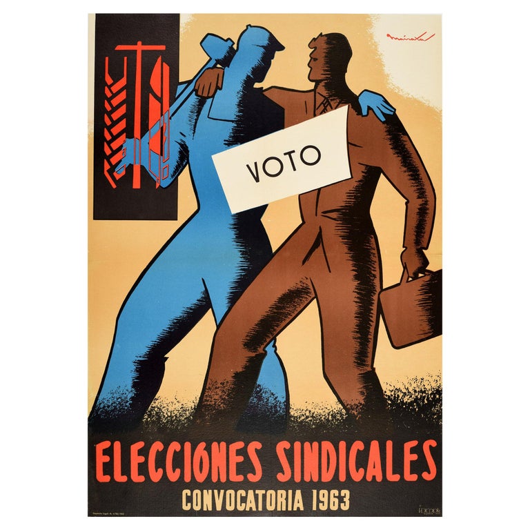 Affiche rétro originale, Elecciones Sindicales Voto, Élections de l'Union espagnole, Vote - En ...