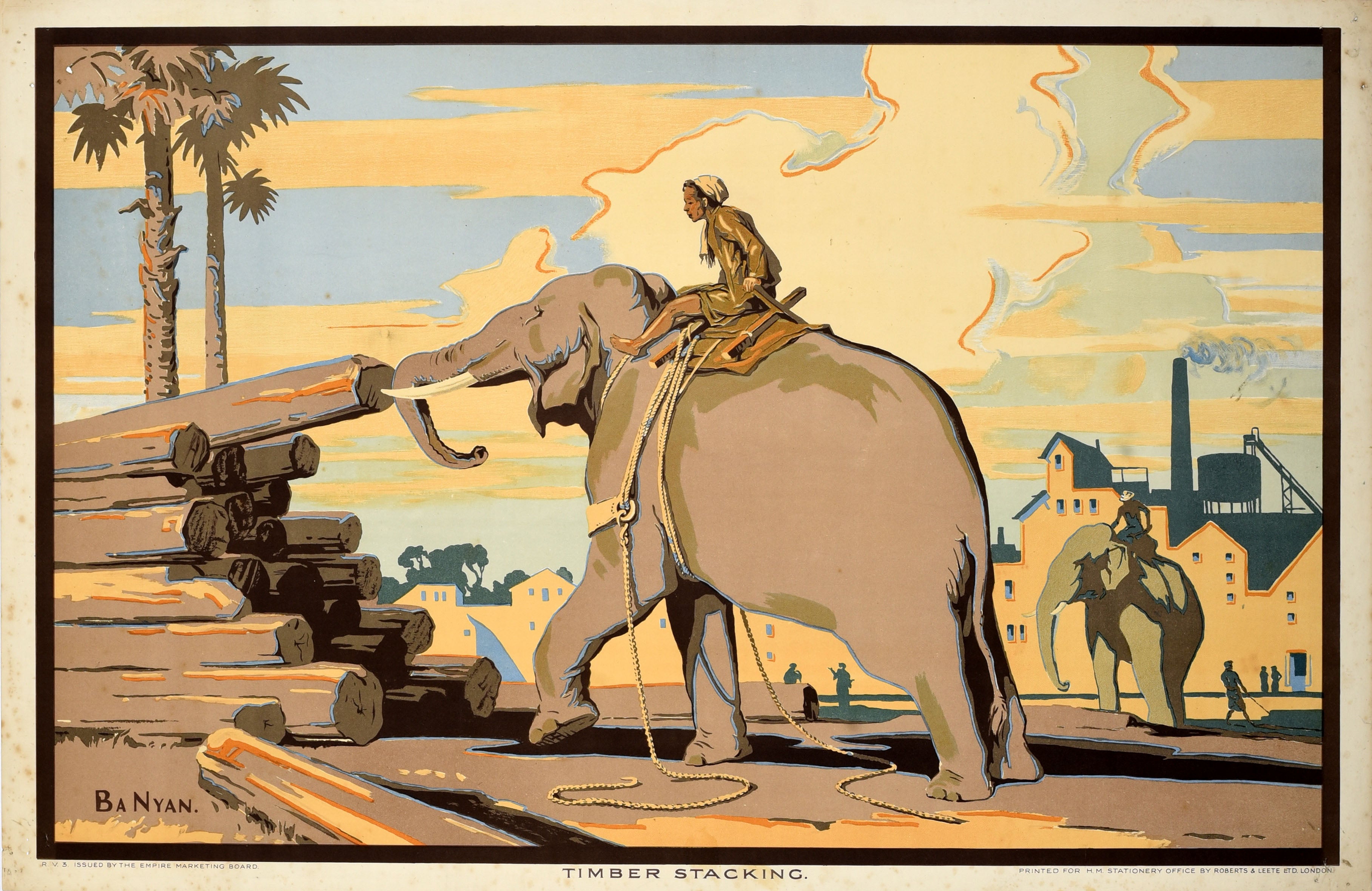 Original Vintage Poster Empire Marketing Board Burma Timber Stacking ...