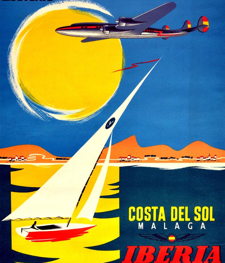 Original Vintage Poster Espana Costa Del Sol Malaga Iberia Spain Yacht ...