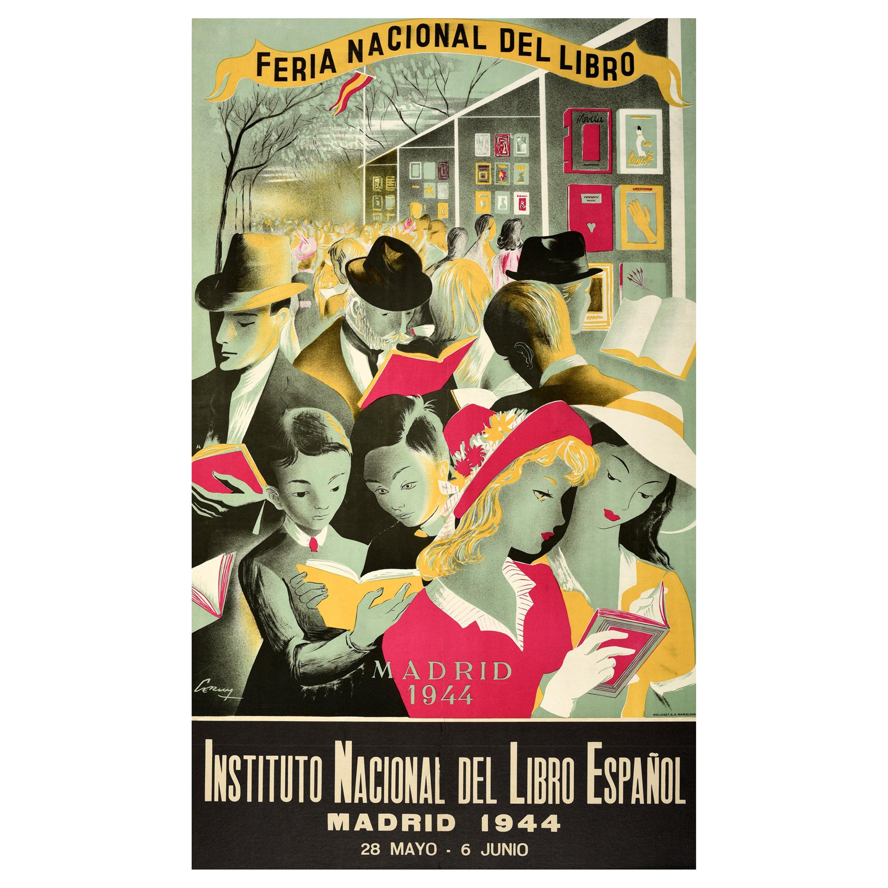 Original Vintage Poster Ferio Nacional Del Libro Espanol Madrid Book ...