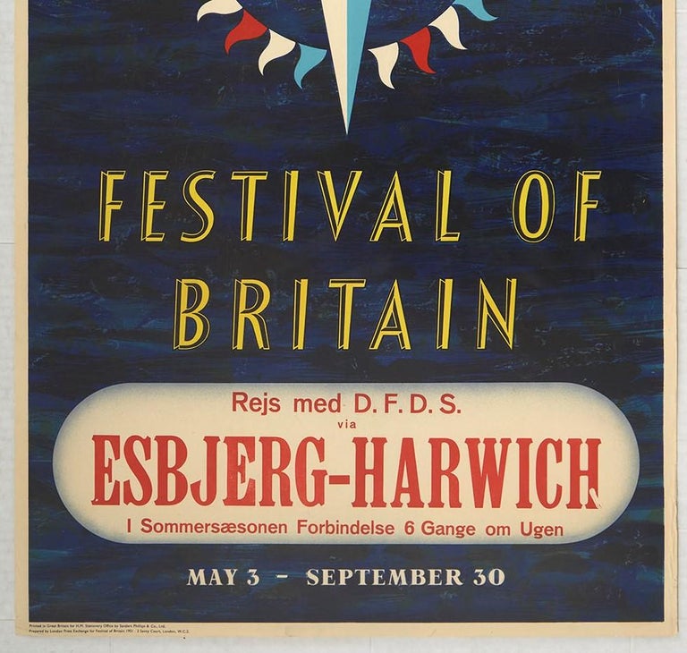 Original Vintage Poster Festival Of Britain DFDS Summer Travel ...