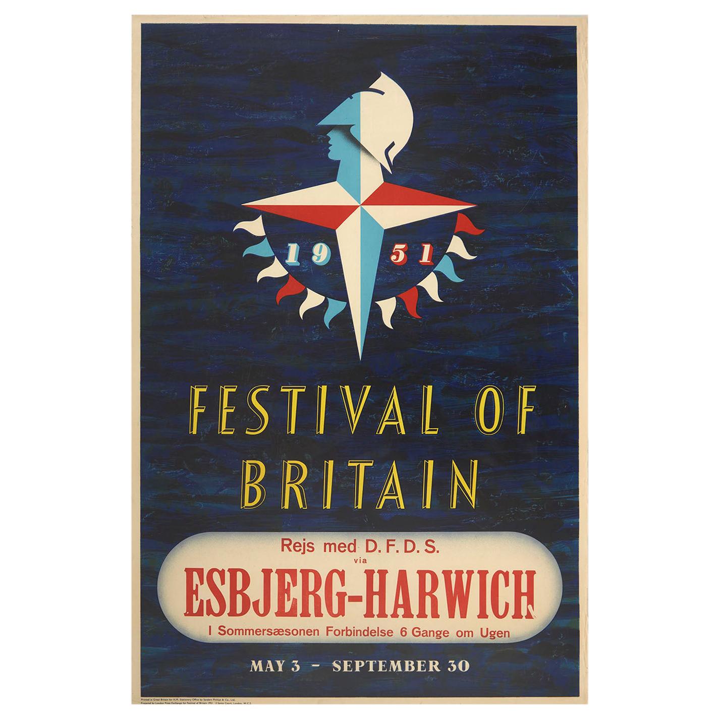 Original Vintage Poster Festival Of Britain DFDS Summer Travel ...