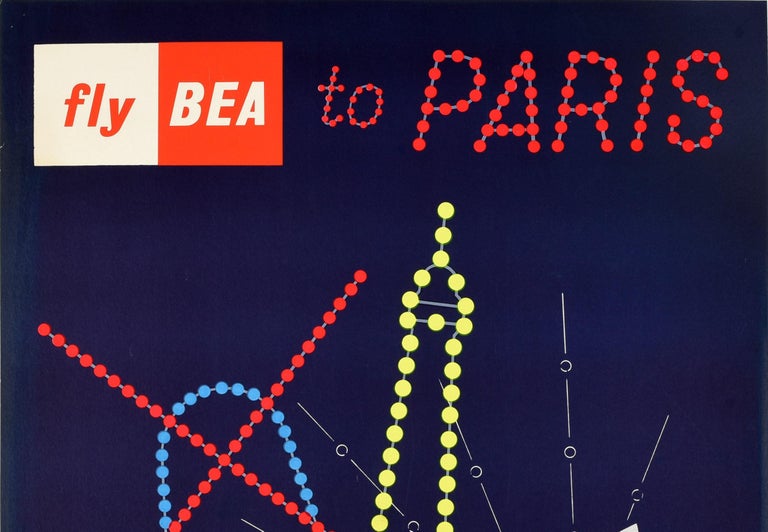 Original Vintage Poster Fly BEA To Paris Eiffel Tower Champagne ...