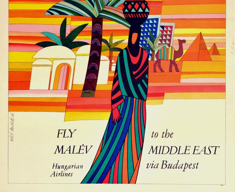 Original Vintage Poster Fly Malev Hungarian Airlines To Middle East Via ...