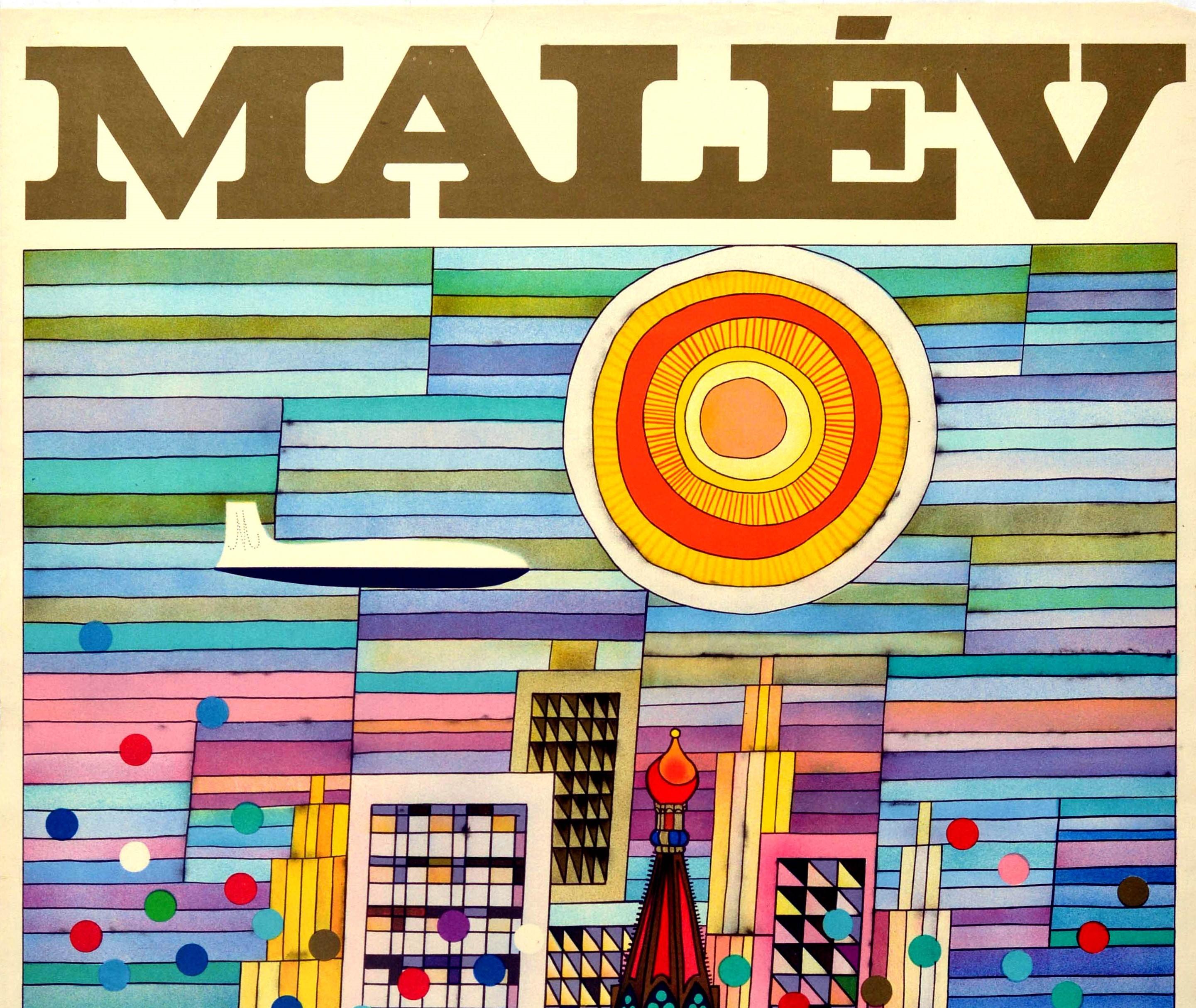 Original Vintage Poster Fly Malev To USSR Budapest Moscow St Basil's ...