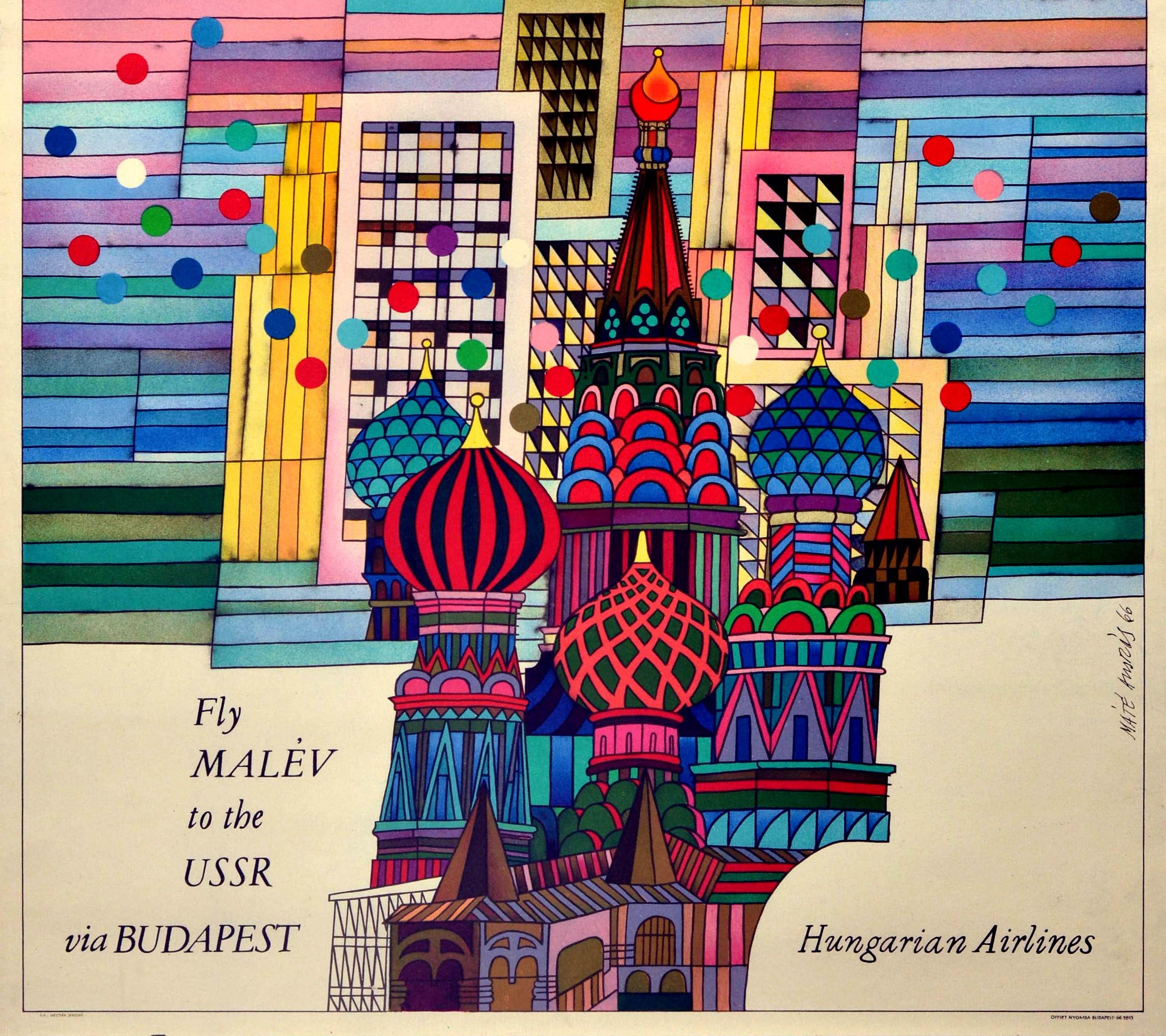 Original Vintage Poster Fly Malev To USSR Budapest Moscow St Basil's ...