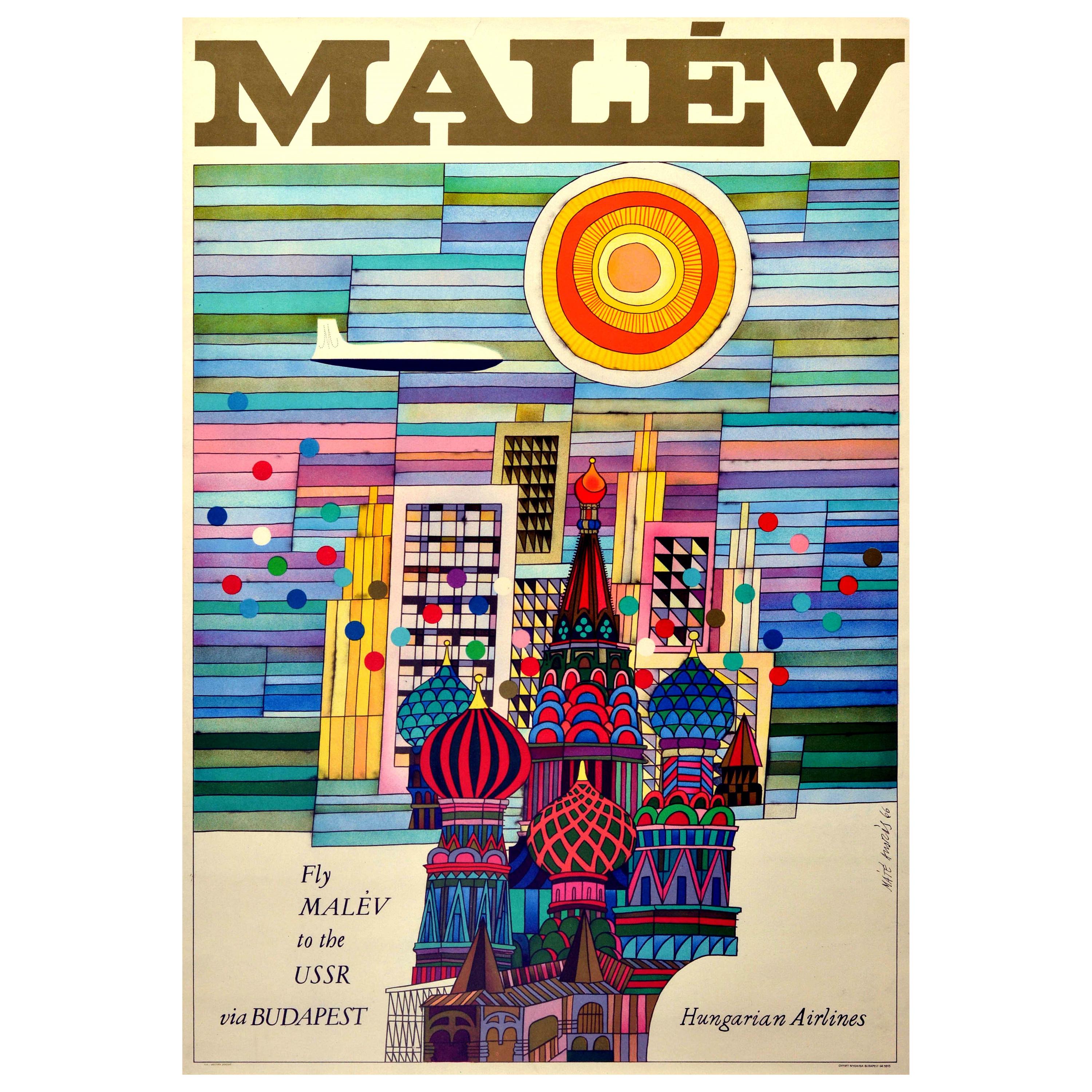 Original Vintage Poster Fly Malev To USSR Budapest Moscow St Basil's ...