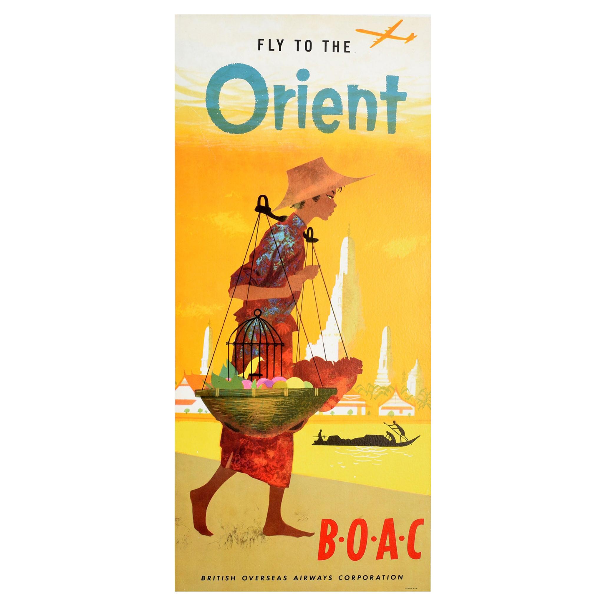 Original Vintage Airline Travel Advertising Poster - Fly To India By ...