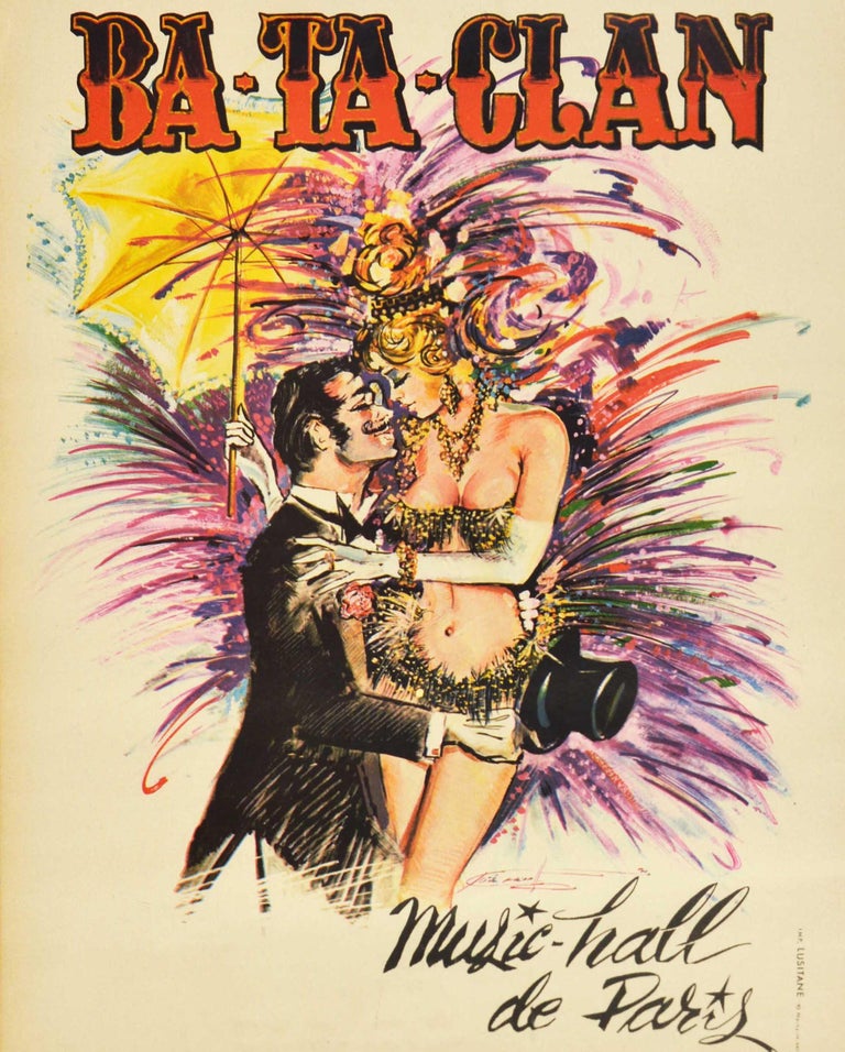 Original Vintage Poster For Ba-Ta-Clan Music Hall De Paris Cabaret Burlesque Art For Sale at 1stDibs