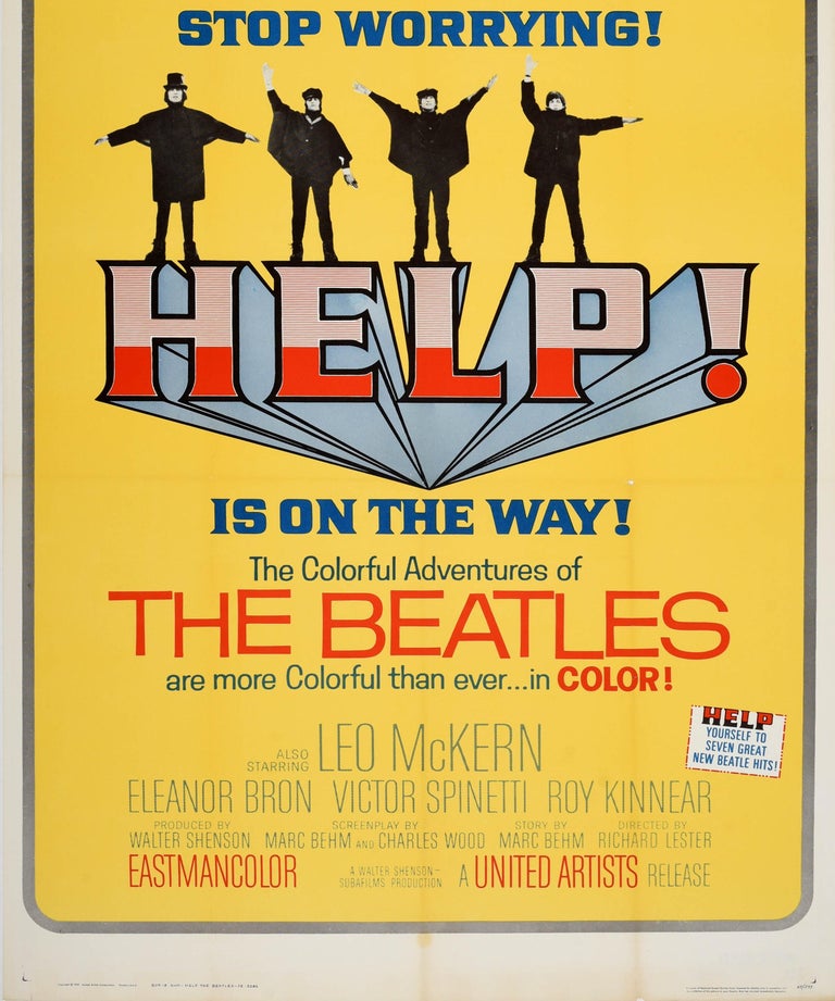 Original Vintage Poster For The Beatles Help Stop Worrying Music Film ...