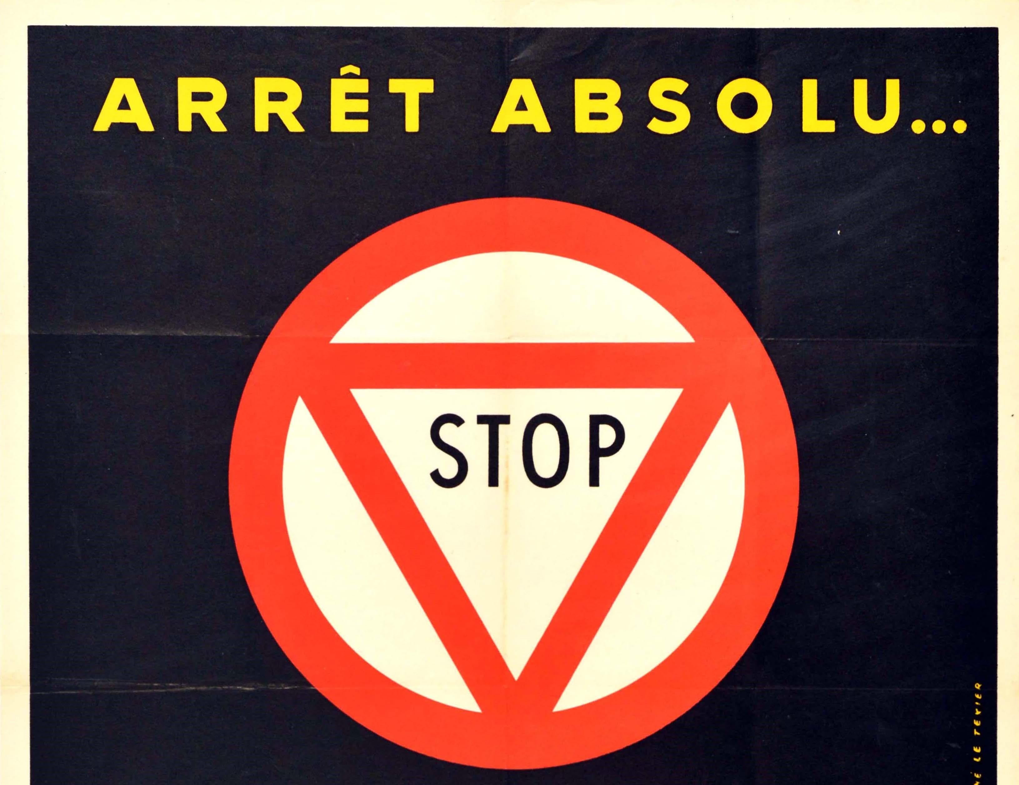 Original Vintage Poster French Road Safety Stop Sign Arret Absolu ...