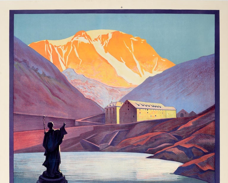 Original Vintage Poster Great St Bernard Pass Chamonix Mont Blanc PLM Railway For Sale at 1stDibs