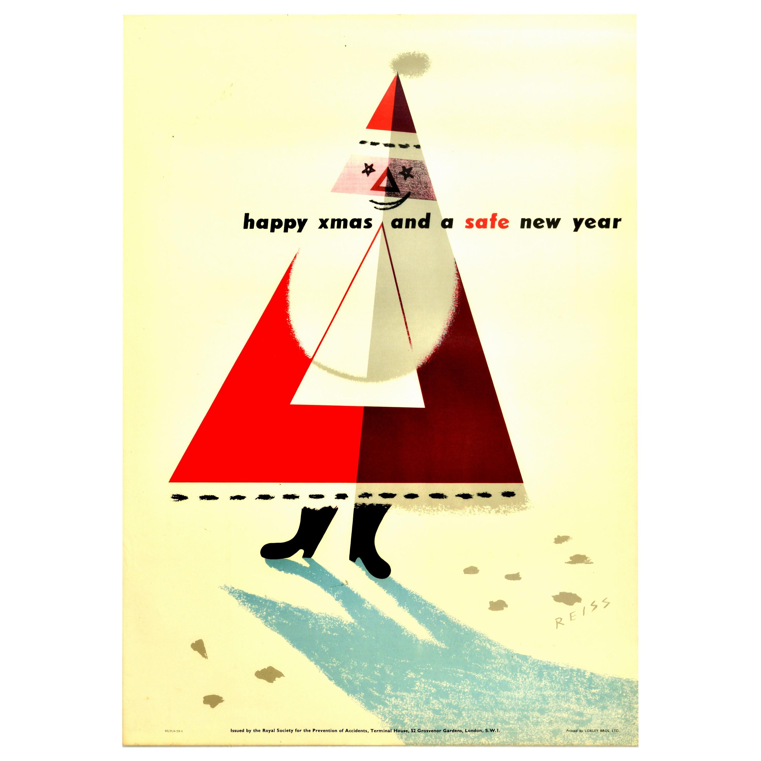 Original Vintage Poster Happy Xmas And A Safe New Year ROSPA Road ...