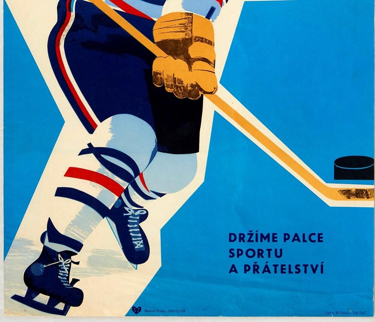 Original Vintage Poster Ice Hockey World Championships Prague Sport and ...