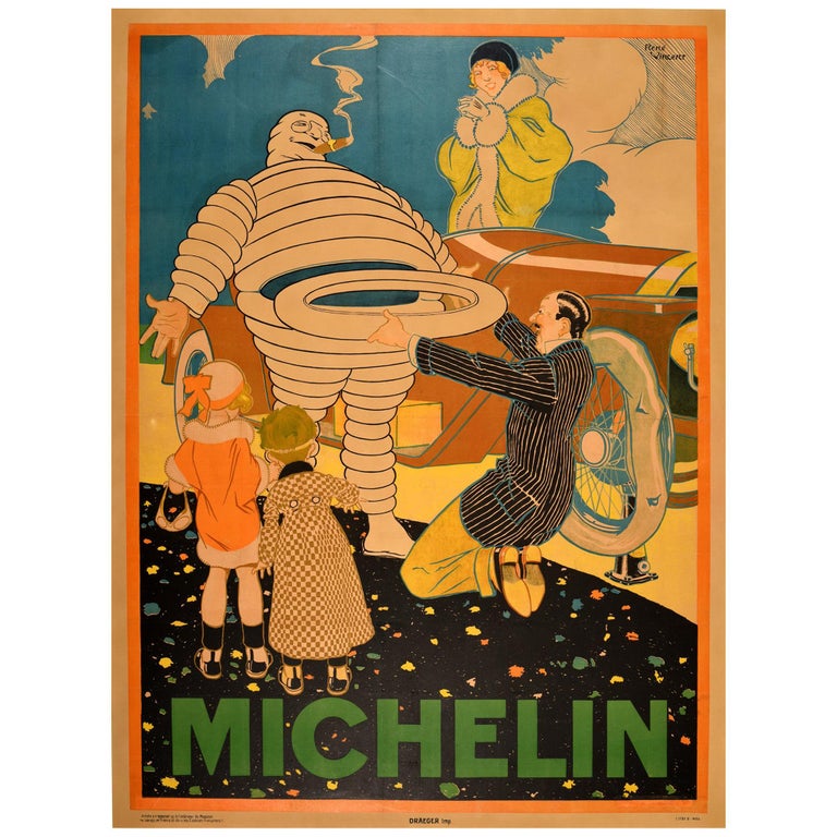 Original Vintage Poster Iconic Michelin Man Bibendum Classic Car New ...